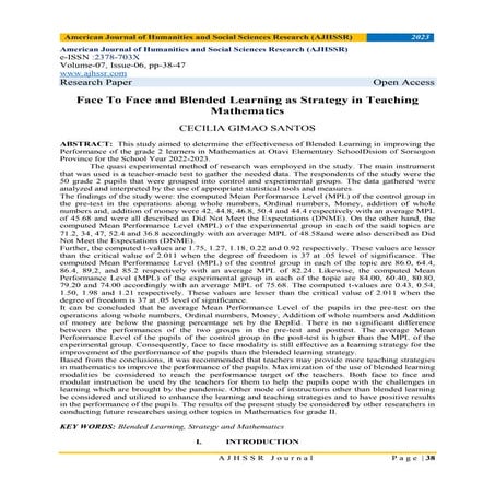 Face To Face and Blended Learning as Strategy in Teaching Mathematics | PDF