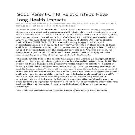 Parental Relationship Affect Health | DOCX | Parenting Children Aged 4 ...