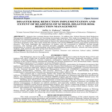 DISASTER RISK REDUCTION IMPLEMENTATION AND EXTENT OF READINESS OF ...