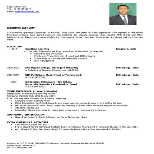Sagar Ashok Rao (Resume) | DOCX