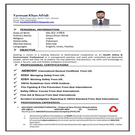 Yar Mast Khan Afridi's CV | DOCX