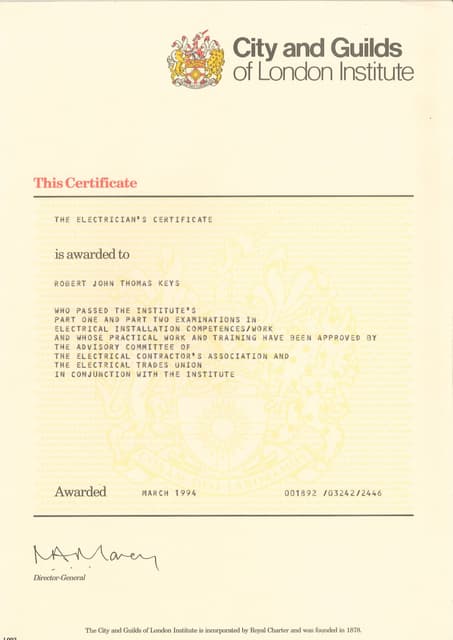 AM2 certificate (1994)