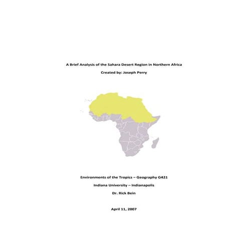 A Brief Analysis of the Sahara Desert Region in Northern Africa | PDF