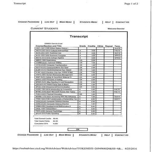 Central Texas Webadvisor Transcript | PDF