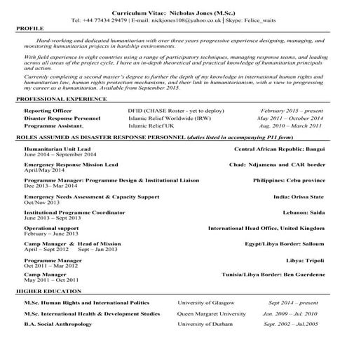 Nicholas Jones_Curriculum Vitae (June 2015) | PDF