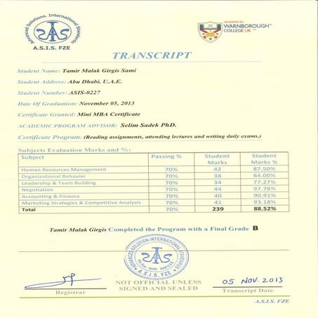 TRANSCRIPT MBA | PDF