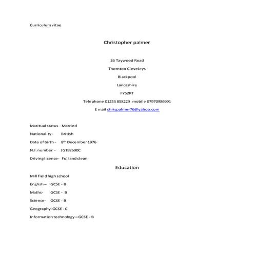 cv new chris palmer elec july2015 | DOCX
