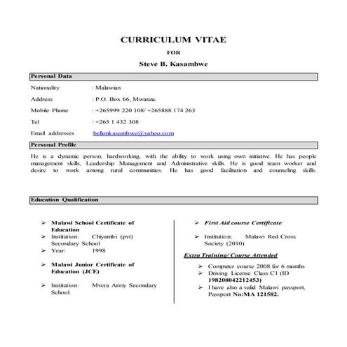 CV for blessings | DOCX