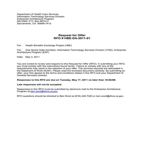 RFO # HBE-DA-2011-01 | PDF