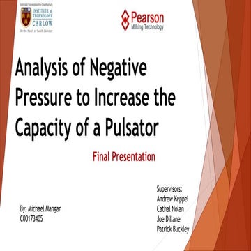 Analysis of Negative Pressure to Increase the Capacity of a Pulsator | PPTX