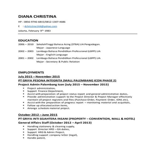 CURRICULUM VITAE UTAMI PUTRI | DOC