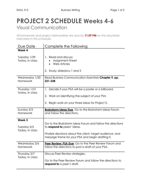 OnlineProject2_Schedule_Engl313_Spring2019 | PDF