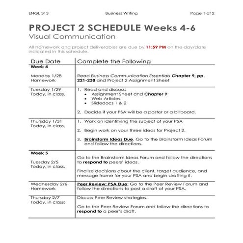 English 313 Project 2 Schedule-F2F-TTH | DOCX