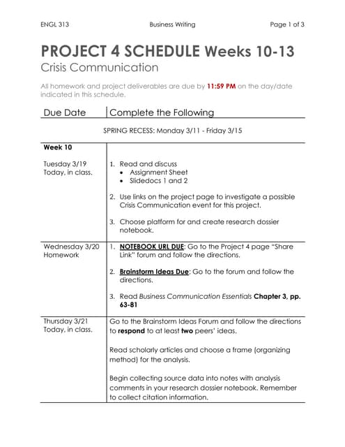 English 313 Project 4 Schedule-F2F-TTH | PDF
