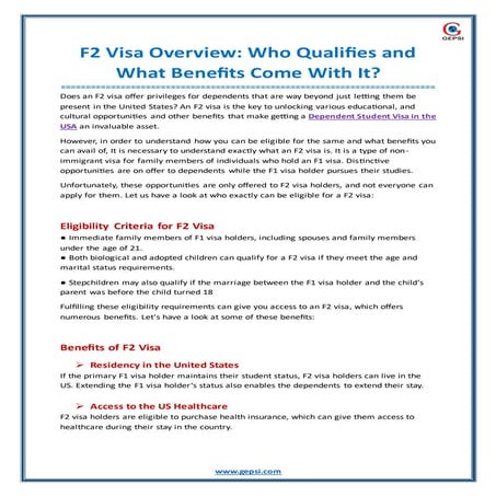 F2 Visa Overview Who Qualifies and What Benefits Come With It? | PDF
