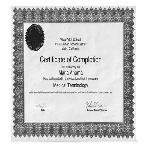 Maria Med Term Cert | PDF