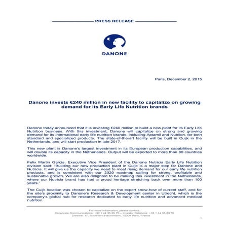 Danone_ELN_Pressrelease | PDF