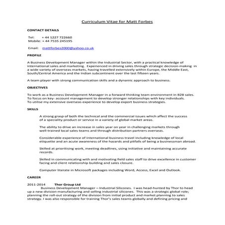 Curriculum Vitae for Matt Forbes 2015 | PDF