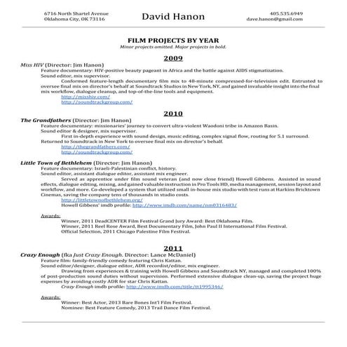 DavidHanonFilmProjects | PDF