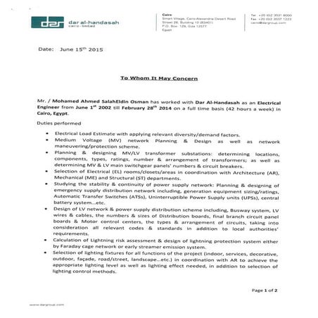 Dar Qatar Duty Letter | PDF