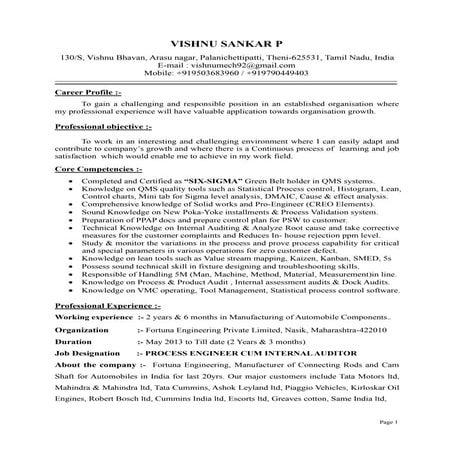 Vishnu Sankar New-updated resume with photo | PDF