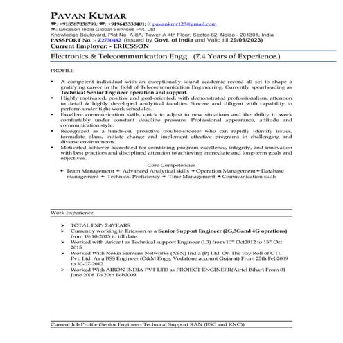 Resume_Pavan | DOC | Telecommunications Industry | Industries
