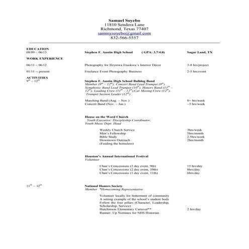Samuel's Resume (HS) | DOC