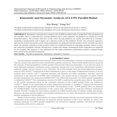 Kinematic and Dynamic Analysis of 6-UPS Parallel Robot | PDF