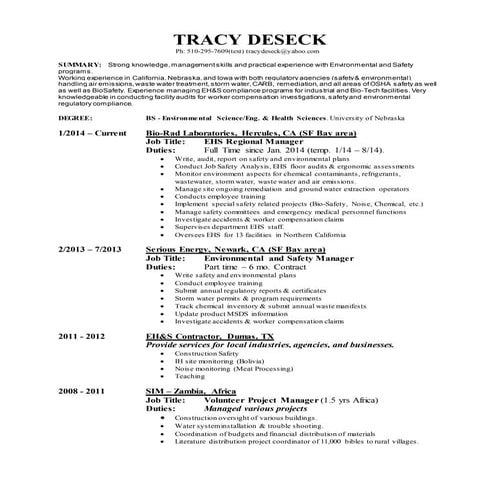 Resume 2016 | DOCX | Environmental Services Industry | Industries