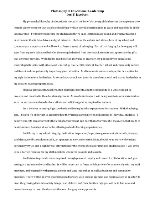 Leadership Philosophy Statement | PDF | Executive Leadership ...