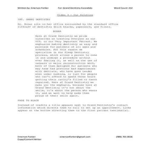 Grand Dentistry Script Sample | DOCX