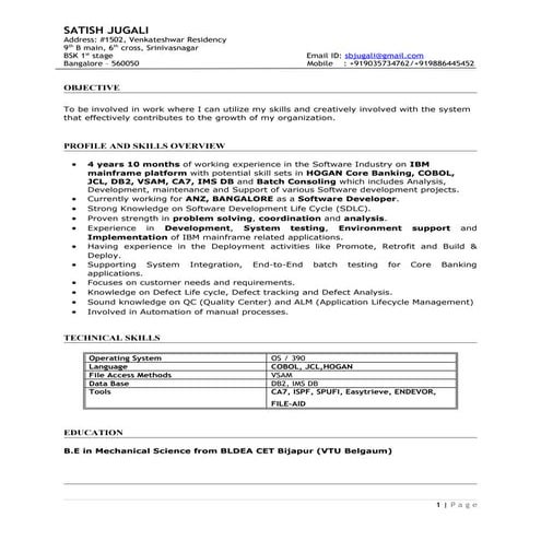 Resume_SatishJugali_Mainframes_4.10_yrs_exp | DOC