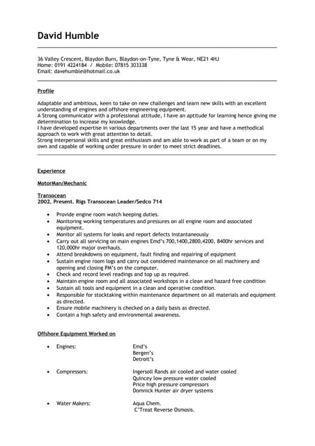 offshore resume | PDF