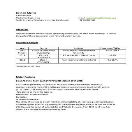 Kathan Mehta CV | PDF | Automotive