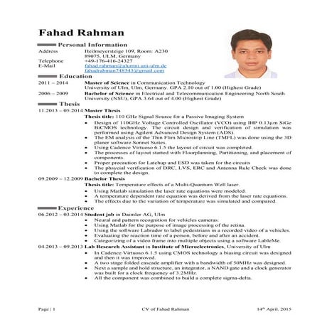 CV of Rahman | PDF