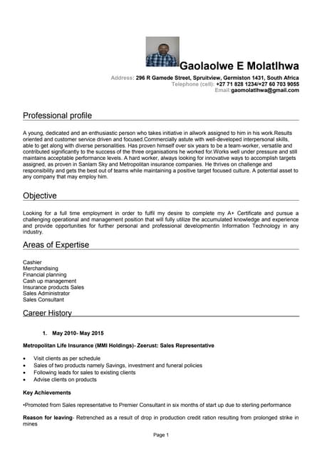 Resume of Thandeka Tshepiso Kgiba