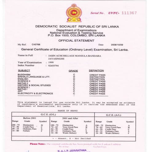 G.C.E.Ordinary Level 1999 School Certificate | DOCX