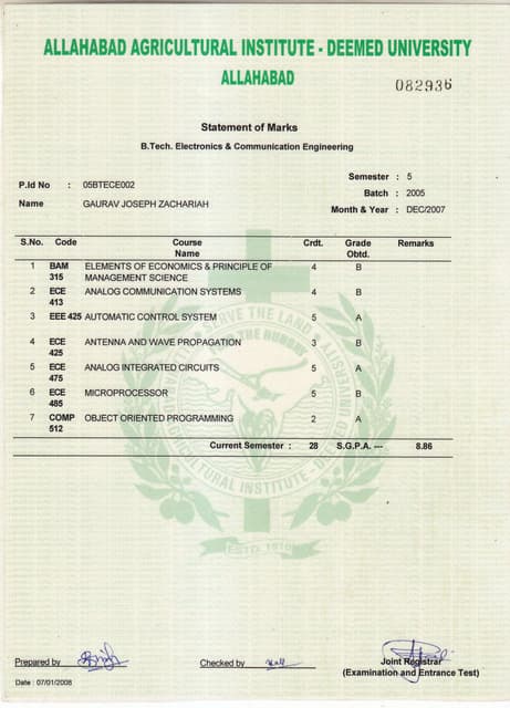 Semester 4 grade-sheet (B. Tech.) | PDF