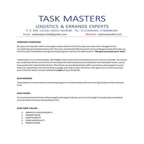 TASKMASTERS COMPANY PROFILE | DOCX