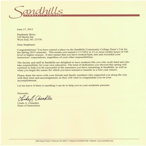 Dean's List Letter | PDF