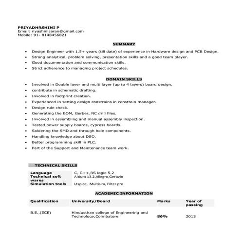 RESUME-PRIYADHARSHINI.P | PDF