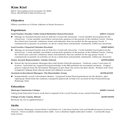 kims resume | DOCX | Daycare and Pre-School | Parenting