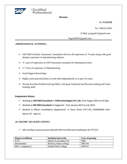 Resume - SAP MM | DOCX