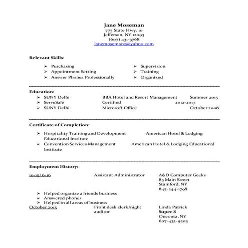 Jane Resume 2016 | DOCX