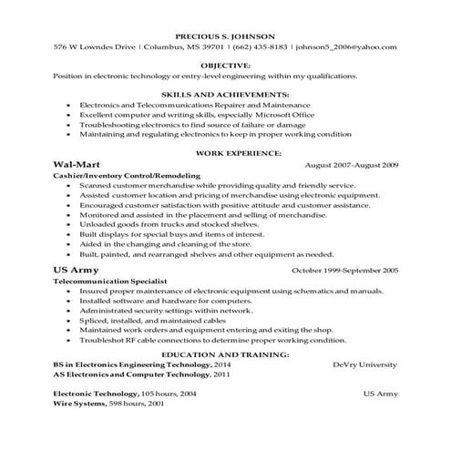 PRECIOUS S JOHNSON GENERAL RESUME Bulleted | DOCX