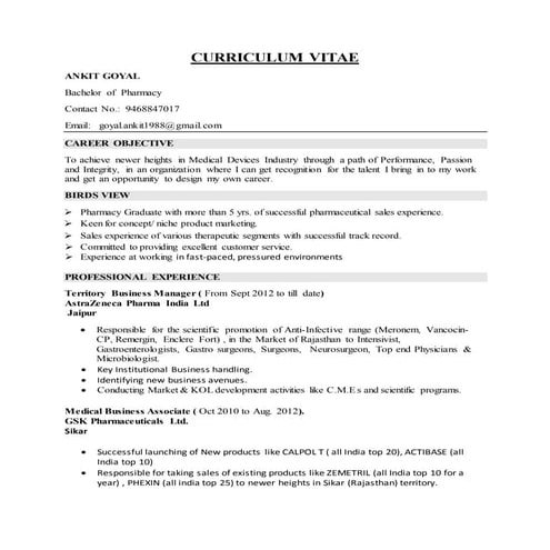 Ankit CV | DOCX | Pharmaceutical Industry | Industries