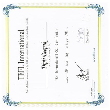 TEFL Certification - Dipti Deepak | PDF