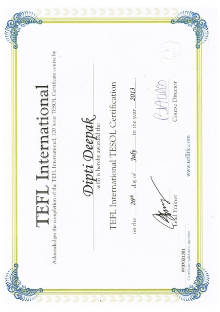 TEFL certificate 0002526.Tena Nembhard | PDF