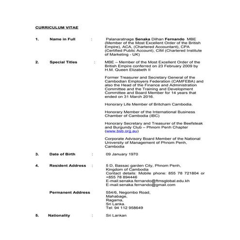 January 2016 - CV-Senaka Fernando detailed with picture | DOC