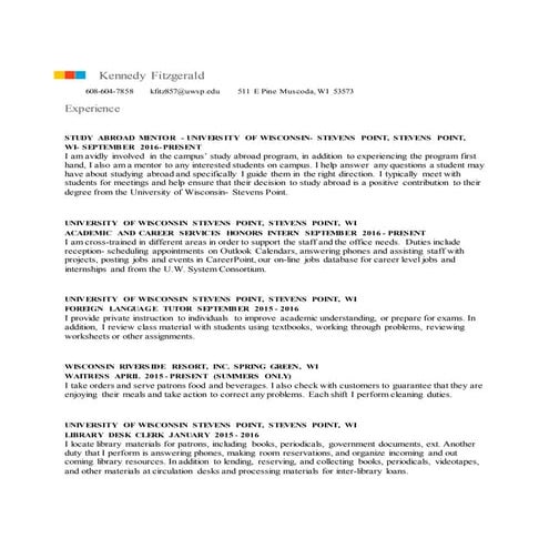 Updated Resume 1-10-17 | DOCX | Undergraduate Education | College Education